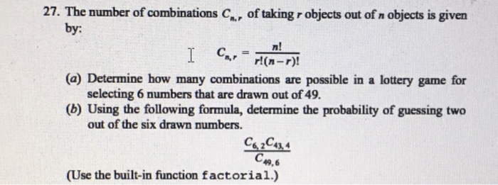 Solved 27 The Number Of Combinations C Of Taking R Objects