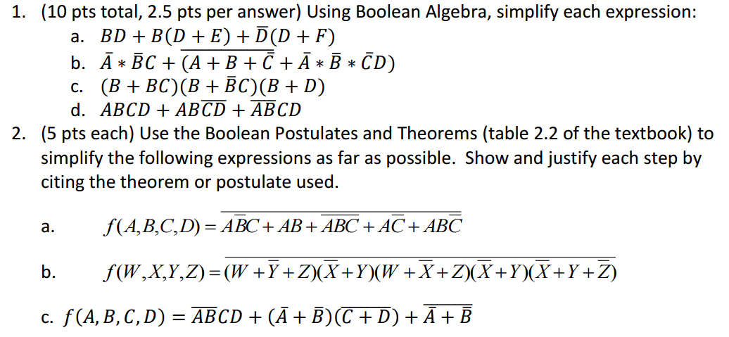 Solved Using Boolean Algebra Simplify Each Expression Bd