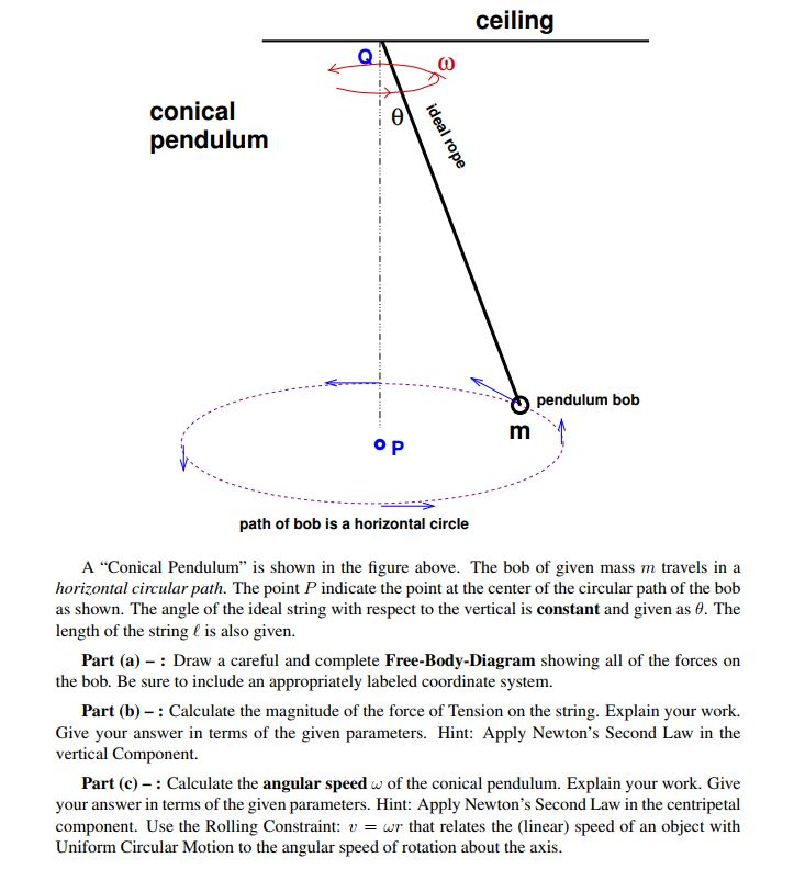 Solved Ceiling Conical Pendulum Pendlum Bob O P Path Of Bob