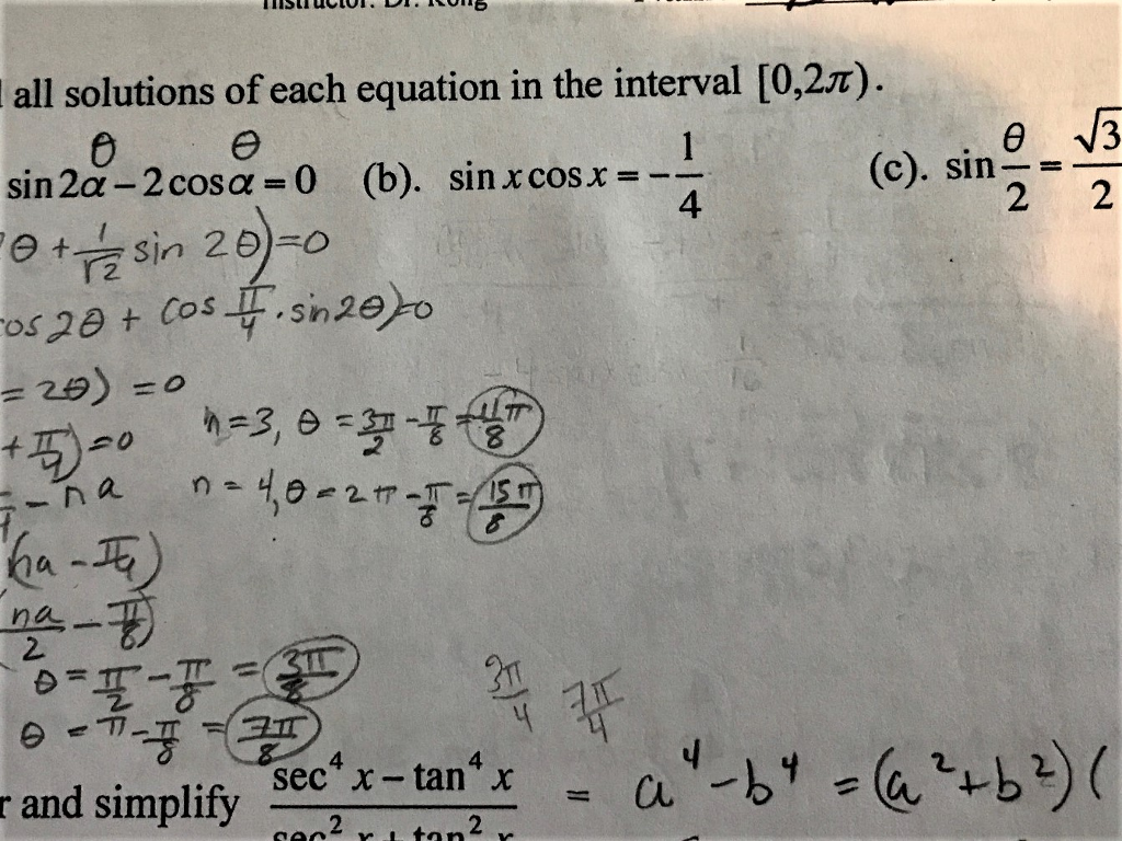 Solved Find All Solutions Of Each Equation In The Interval