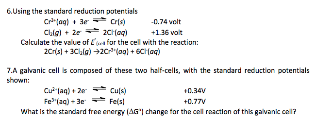 Solved 6using The Standard Reduction Potentials