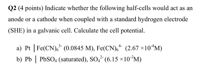 Solved Indicate Whether The Following Half Cells Would Act