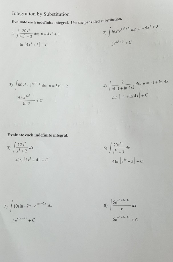 Solved Integration By Substitution Evaluate Each Indefinite