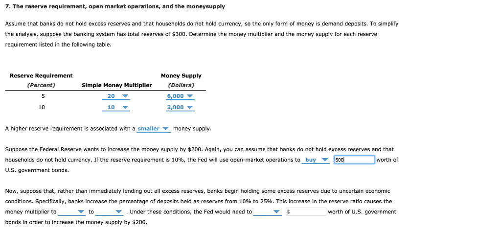 Solved 7 The Reserve Requirement Open Market Operations