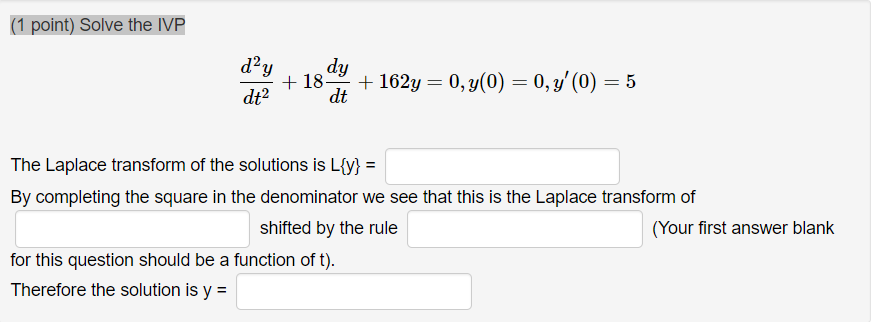 Solved 1 Point Solve The Ivp The Laplace Transform Of The