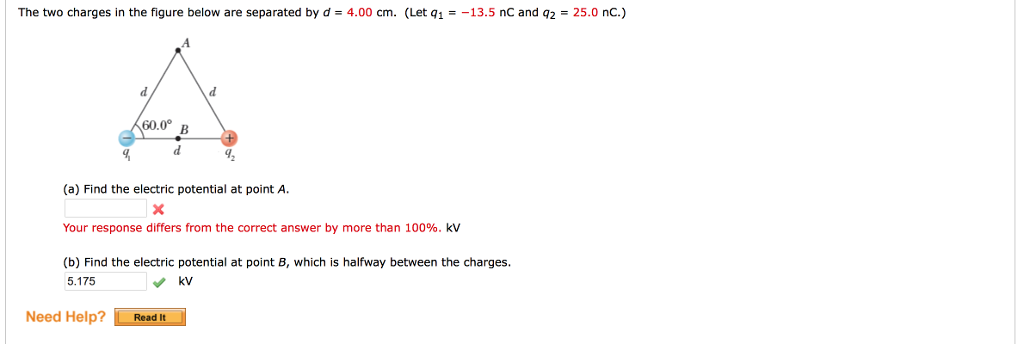 Solved Two Charges Figure Separated D 400 Cm Let Q1 135 Nc Q2 250