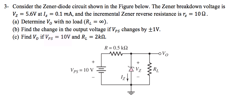 Solved Consider The Zener Diode Circuit Shown In The Figure