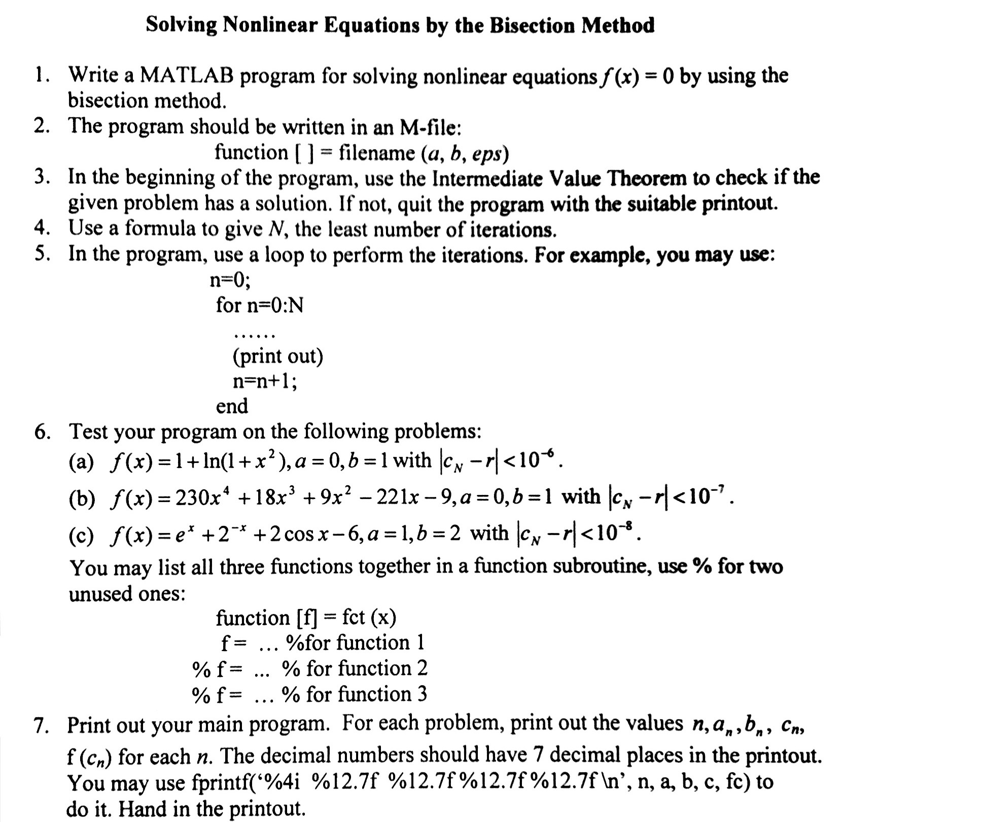 Solved Solving Nonlinear Equations By The Bisection Method