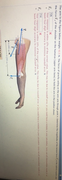 Solved The Arm In The Figure Below Weighs 435 N The Force