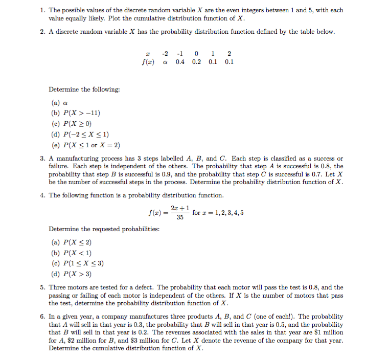 Solved 1 The Possible Values Of The Discrete Random