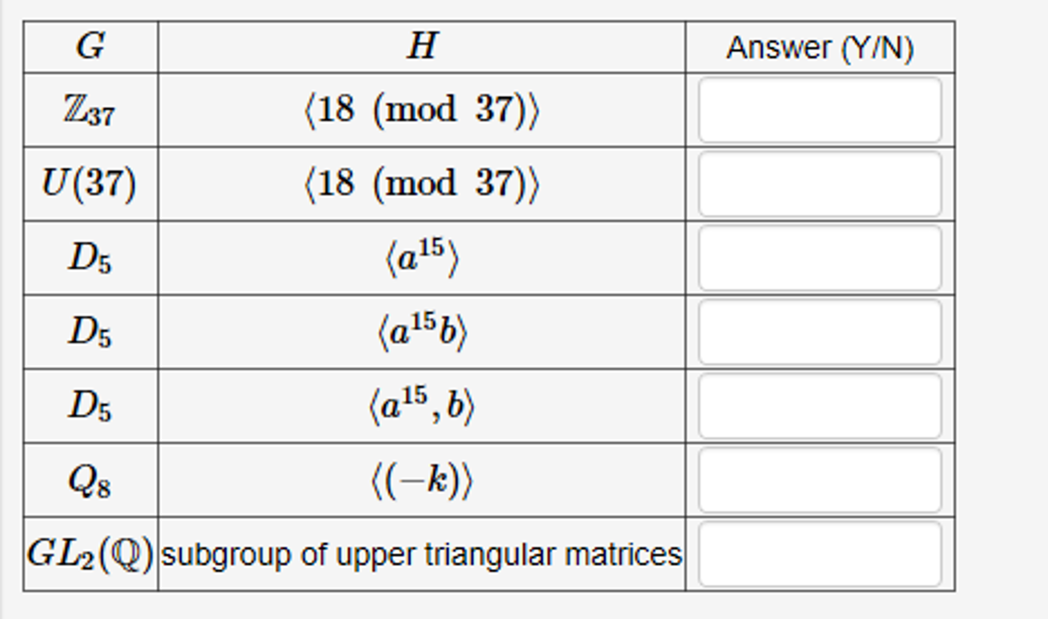 Solved For Each Of The Following Subgroups H Of