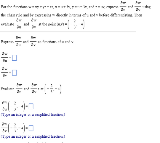 Solved Aw For The Functions W Xyyzxz X U 3v Y U 3v And