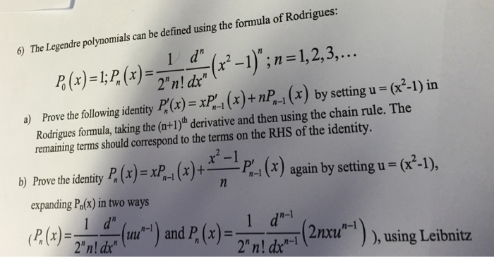 Solved The Legendre Polynomials Can Be Defined Using The