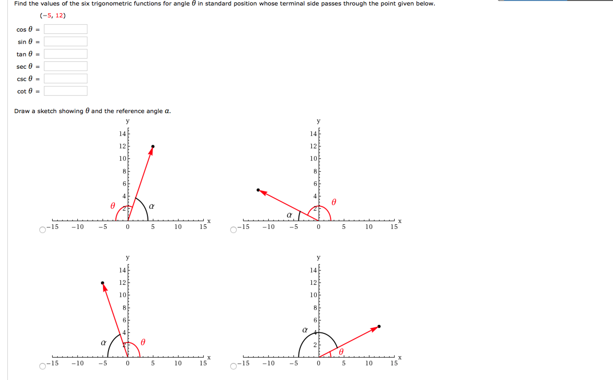 Solved Find The Values Of The Six Trigonometric Functions