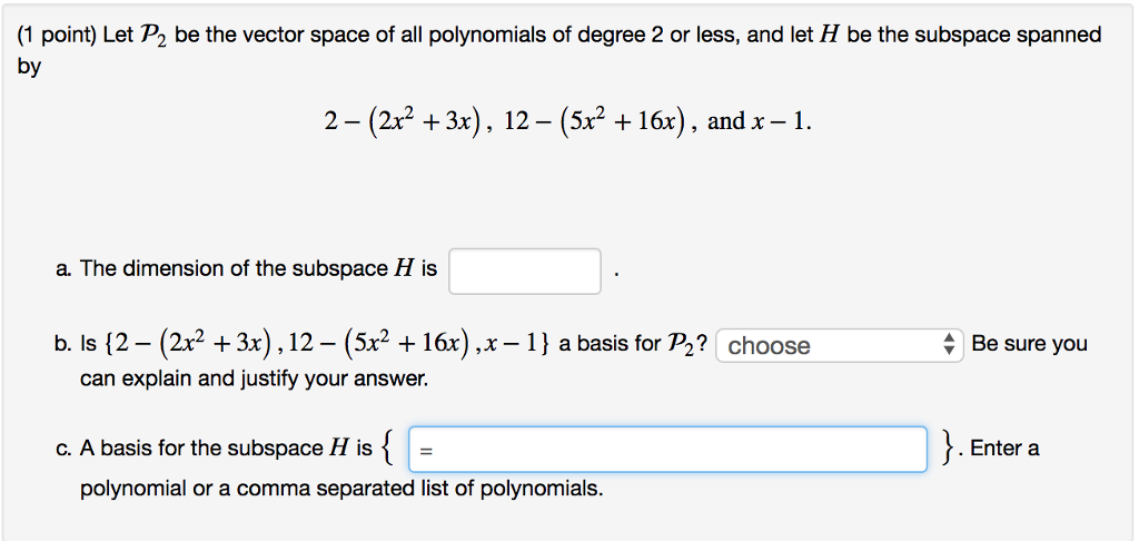 Solved 1 Point Let P2 Be The Vector Space Of All