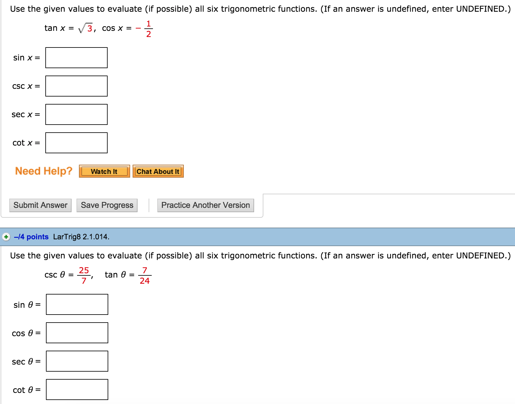 Solved Use The Given Values To Evaluate If Possible All