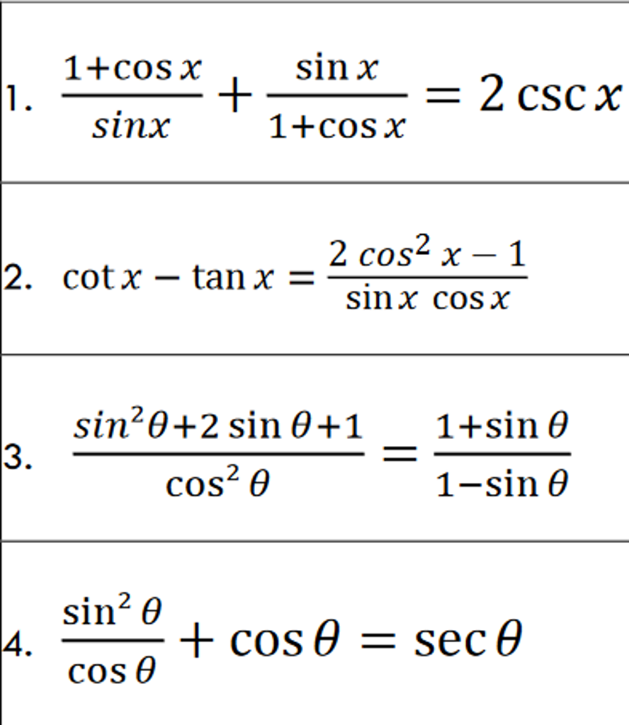 Solved Prove These 4 Trigonometric Identitites Indicate