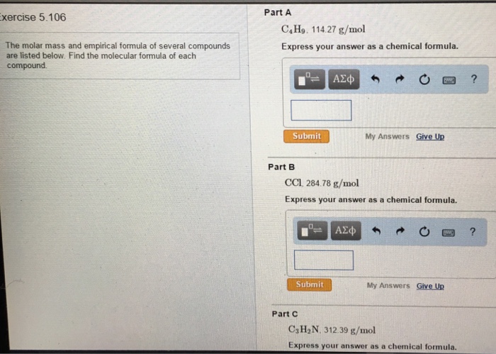 Solved The Molar Mass And Empirical Formula Of Several