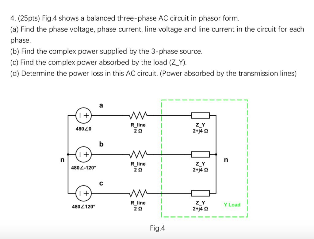 Solved 4 25pts Fig4 Shows A Balanced Three Phase Ac