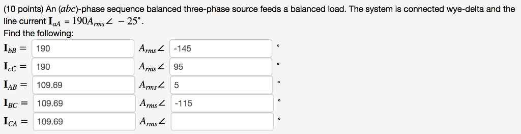 Solved An Abc Phase Sequence Balanced Three Phase Source