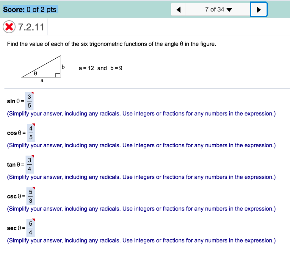 Solved Find The Value Of Each Of The Six Trigonometric