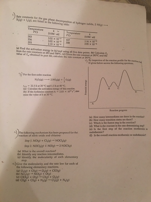 Solved Rate Constants For The Gas Phase Listed In The