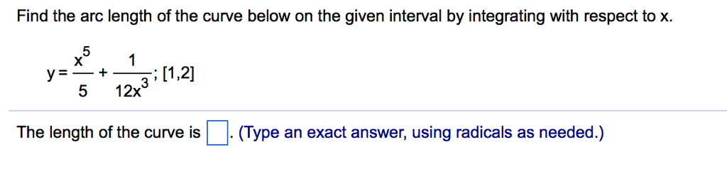 Solved Find The Arc Length Of The Curve Below On The Given