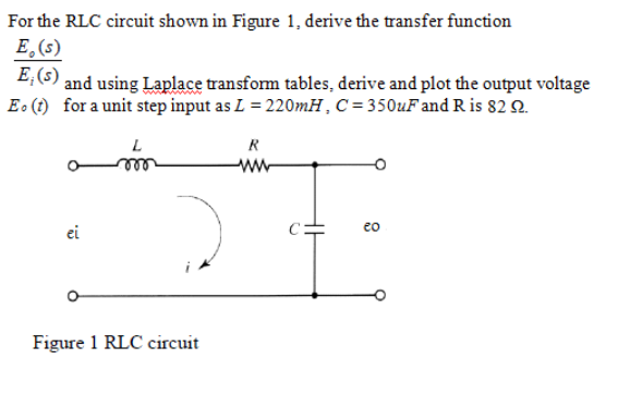 Solved For The Rlc Circuit Shown In Figure 1 Derive The