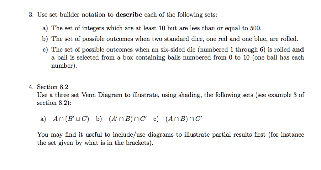 Solved Use Set Builder Notation To Describe Each Of The