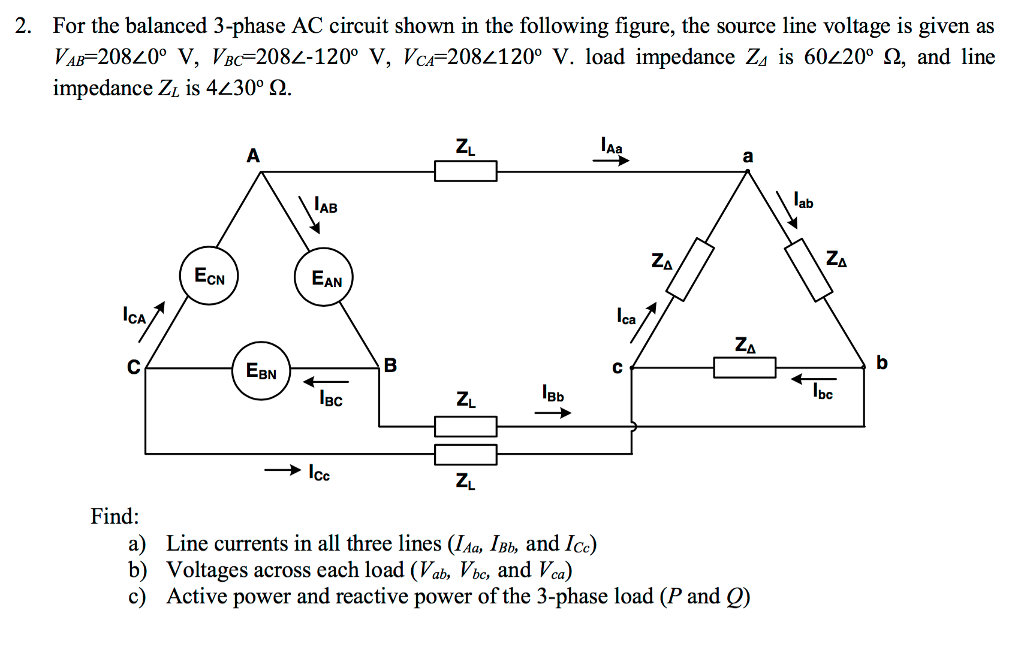 Solved 2 For The Balanced 3 Phase Ac Circuit Shown In The