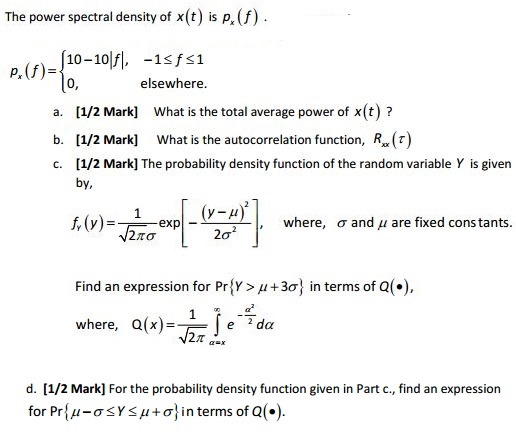 Solved The Power Spectral Density Of Xt Is Pxf What Is