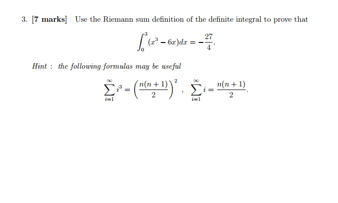 Solved Use The Riemann Sum Definition Of The Definite