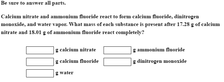 Solved Calcium Nitrate And Ammonium Fluoride React To Form