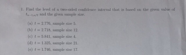 Solved Find The Level Of A Two Sided Confidence Interval