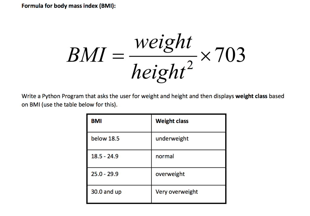 Solved Formula For Body Mass Index Bmi Bmi