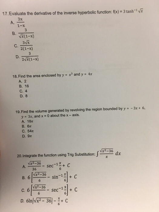 Solved Evaluate The Derivative Of The Inverse Hyperbolic