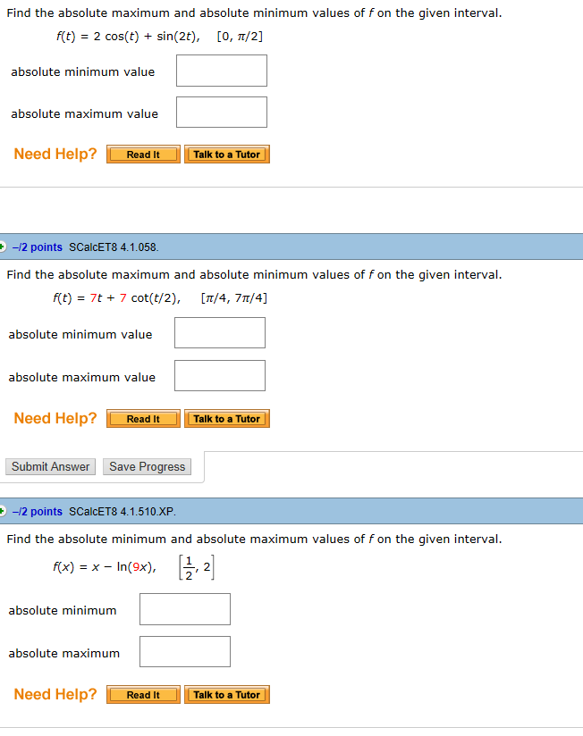 Solved Find The Absolute Maximum And Absolute Minimum Values