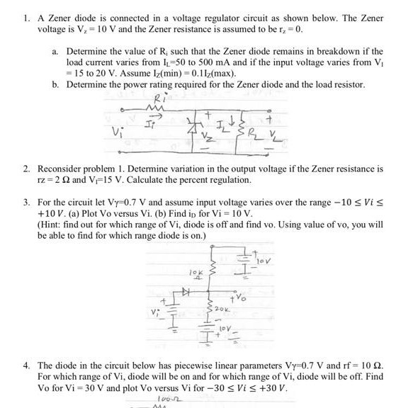 Solved A Zener Diode Is Connected In A Voltage Regulator