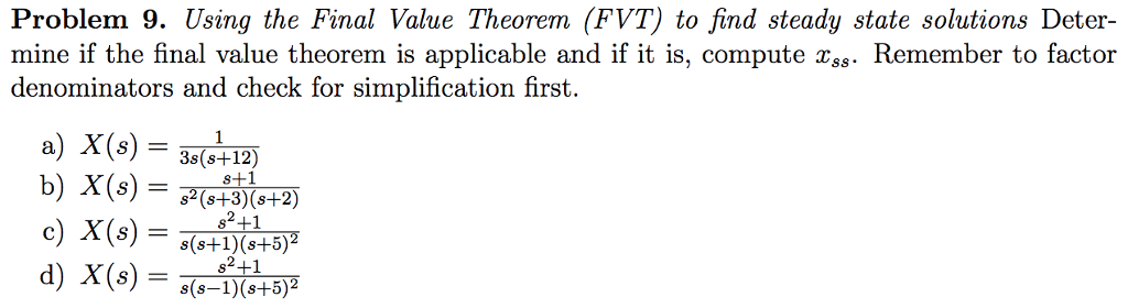 Solved Problem 9 Using The Final Value Theorem Fvt To