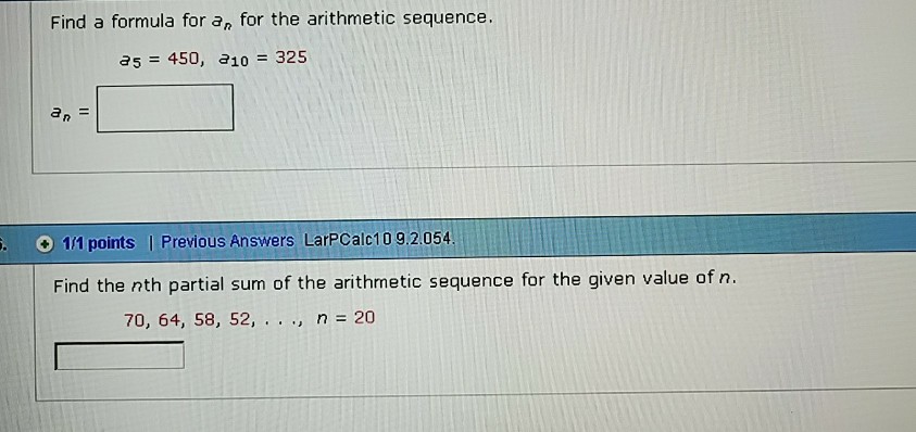 Solved Find A Formula For An For The Arithmetic Sequence A5