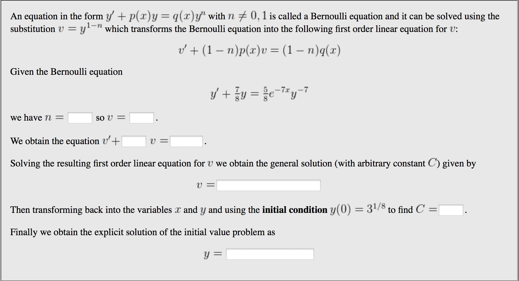 Solved An Equation In The Form With Is Called A Bernoulli