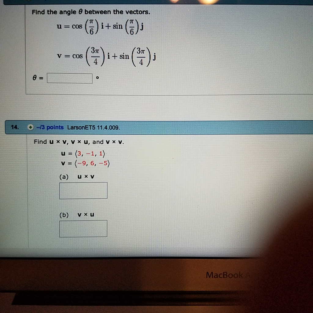 Solved Find The Angle Theta Between The Vectors U