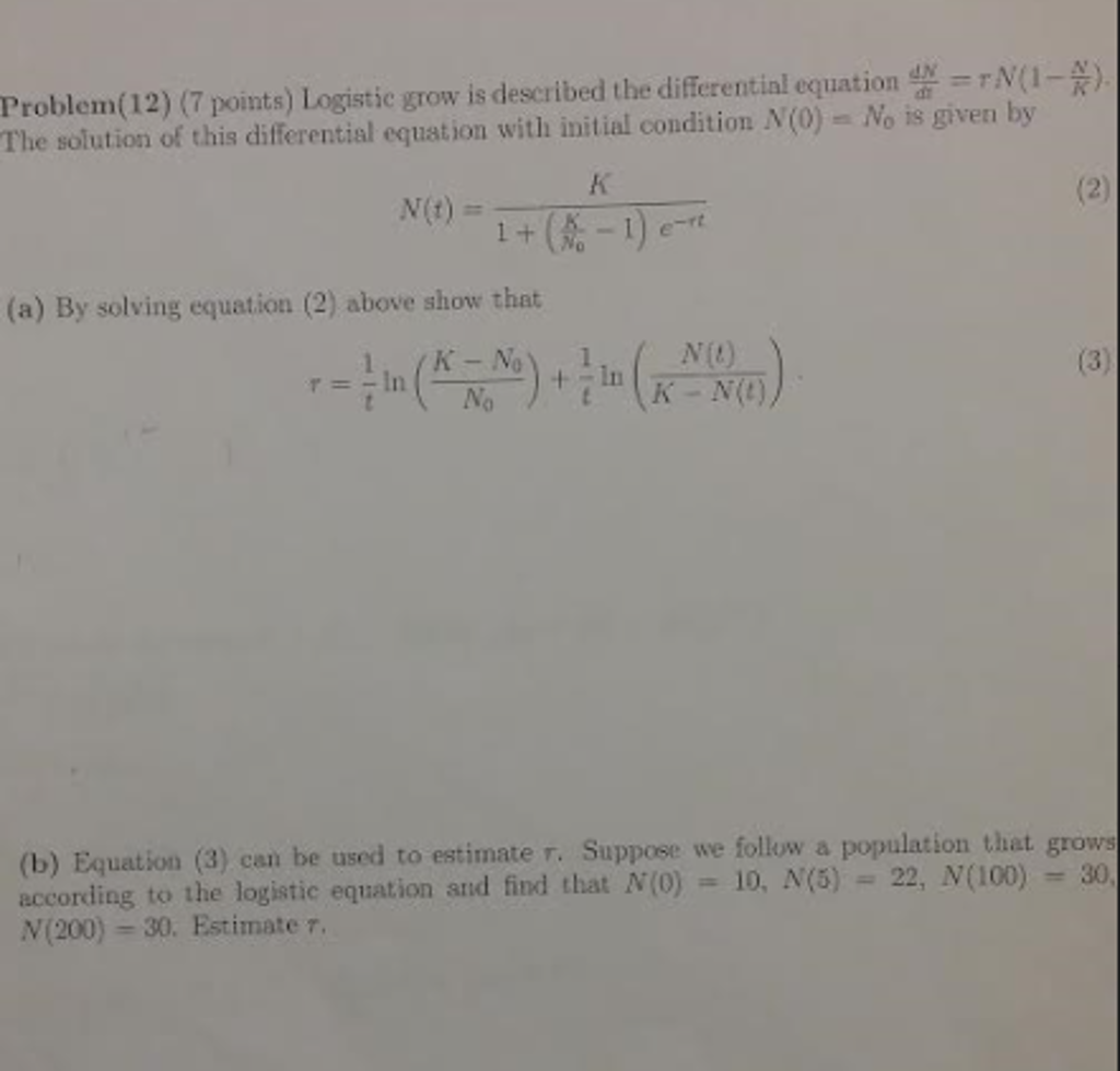 Solved Logistic Grow Is Described The Differential Equation