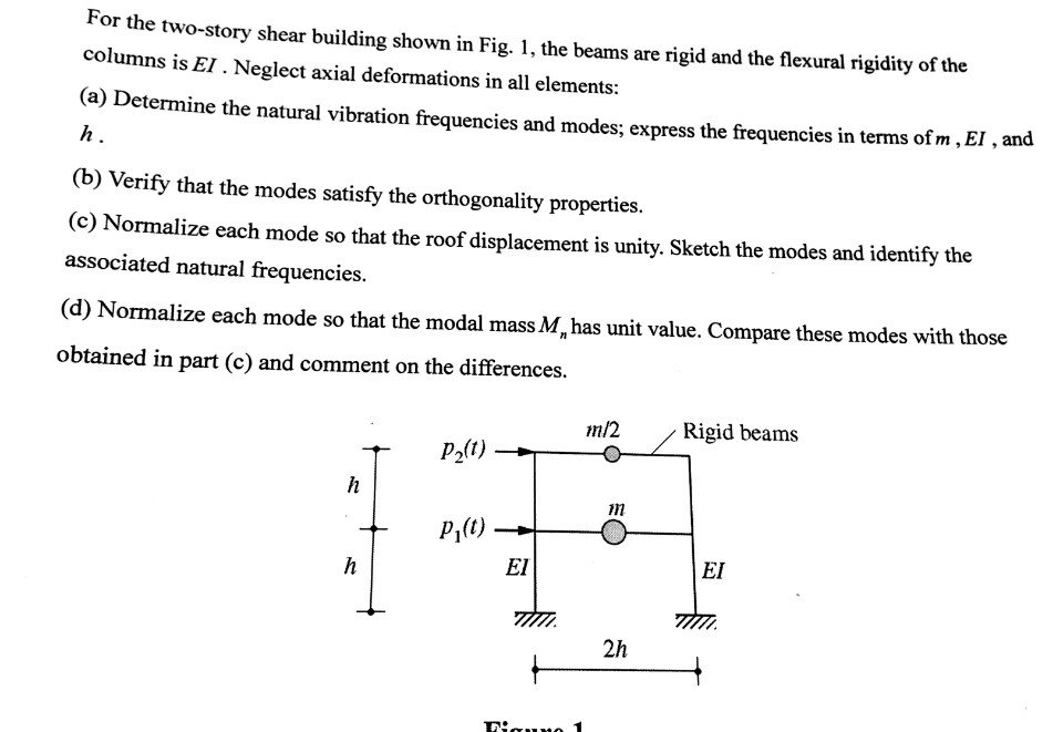 For The Two Story Shear Building Shown In Fig 1 The