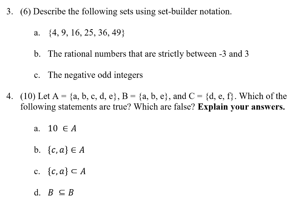 Solved 3 6 Describe The Following Sets Using Set Builder