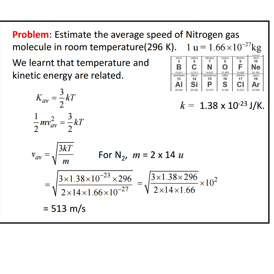 Solved Estimate The Average Speed Of Nitrogen Gas Molecule