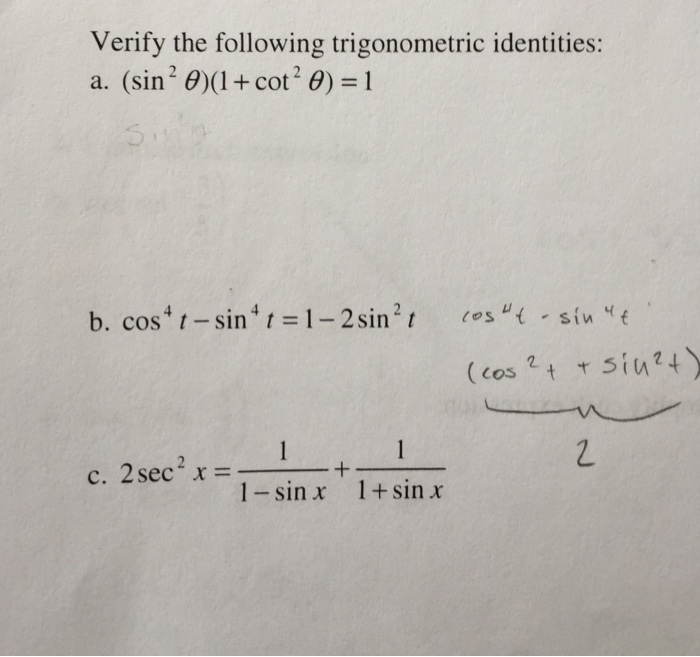 Solved Verify The Following Trigonometric Identities