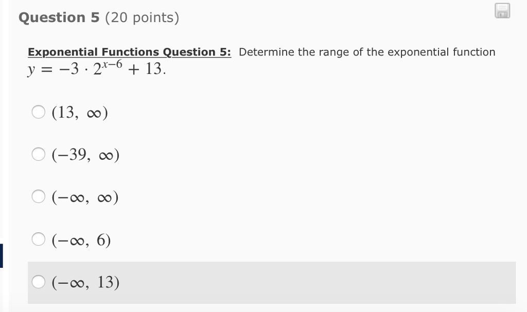 Solved Question 5 20 Points Exponential Functions Question