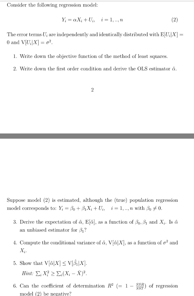 Solved Consider The Following Regression Model Please