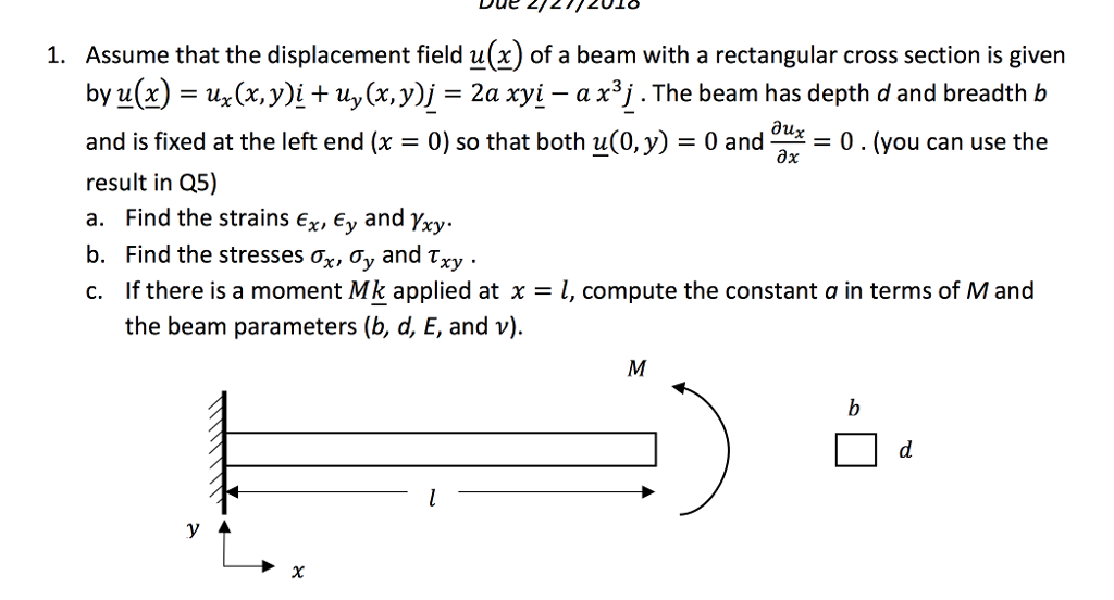 Solved 1 Assume That The Displacement Field U Of A Beam